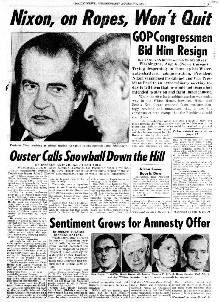 Nixon's resignation: Headlines from the President's last days in office ...