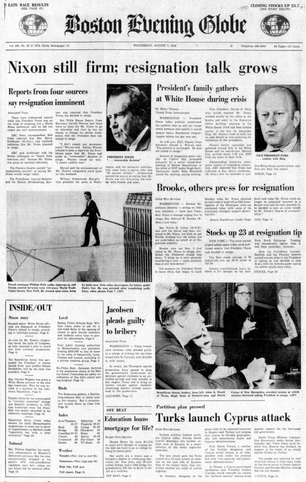 Nixon's resignation: Headlines from the President's last days in office ...