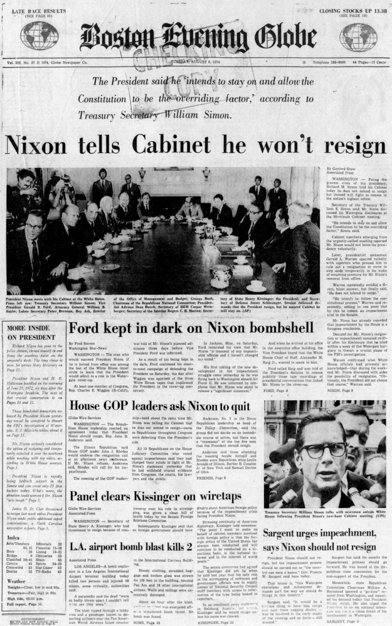 Nixon's resignation: Headlines from the President's last days in office ...