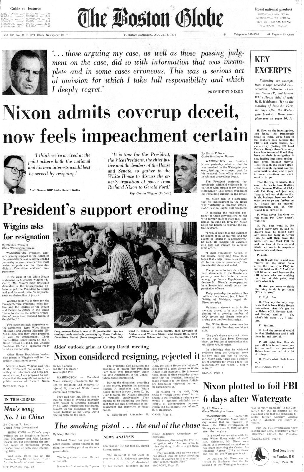 Nixon's resignation: Headlines from the President's last days in office ...