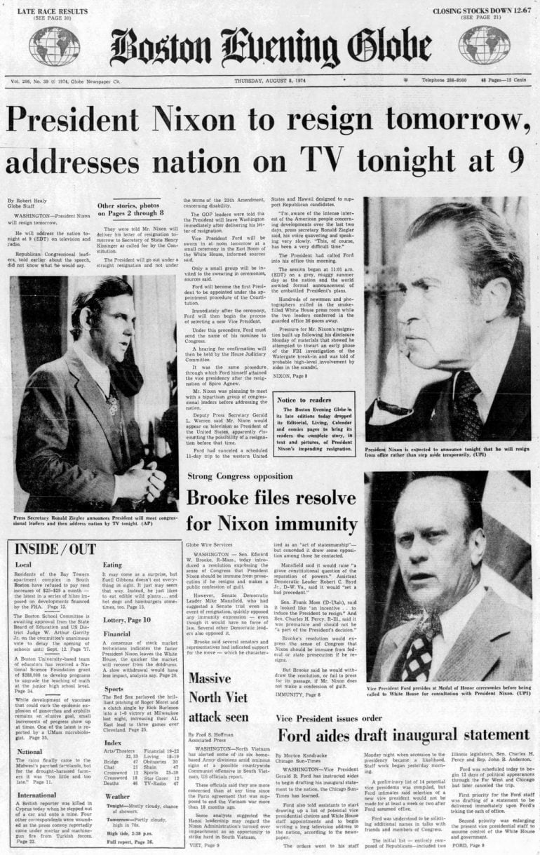 Nixon's resignation: Headlines from the President's last days in office ...