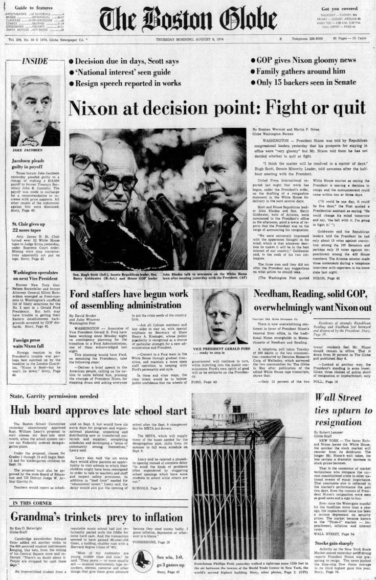 Nixon's resignation: Headlines from the President's last days in office ...
