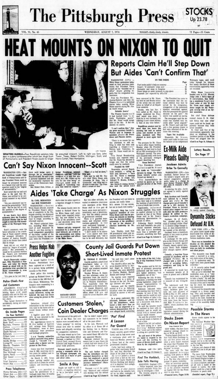 Nixon's resignation: Headlines from the President's last days in office ...