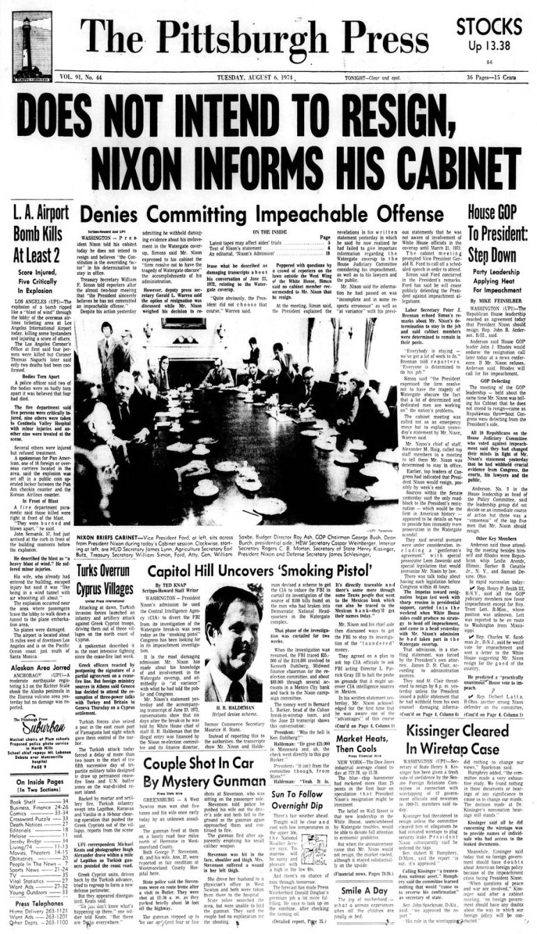 Nixon's resignation: Headlines from the President's last days in office ...
