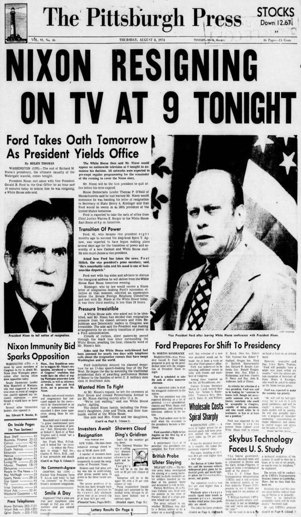 Nixon's resignation: Headlines from the President's last days in office ...