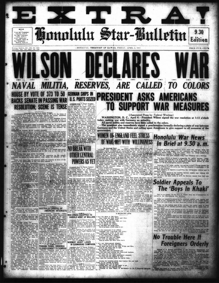 US joins World War I: Headlines declaring war (1917) - Click Americana