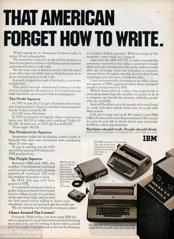 See vintage 1960s IBM electric typewriters, including the Selectric ...