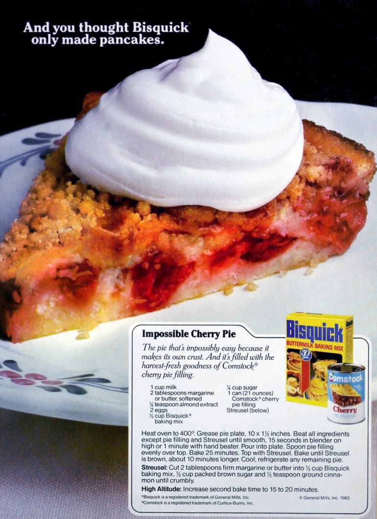 Impossible cherry pie recipe from 1983 - Click Americana