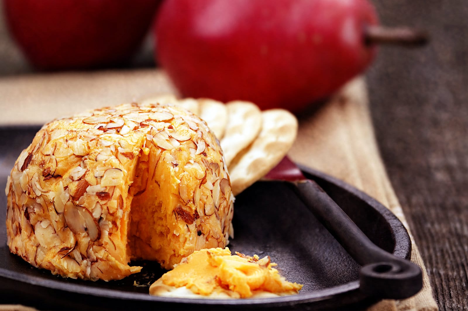 Jeweled cheese ball: Cheddar-brandy appetizer with slivered almonds ...