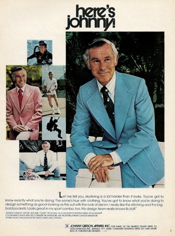 Johnny Carson’s line of polyester suits was a huge seller in the ’70s ...