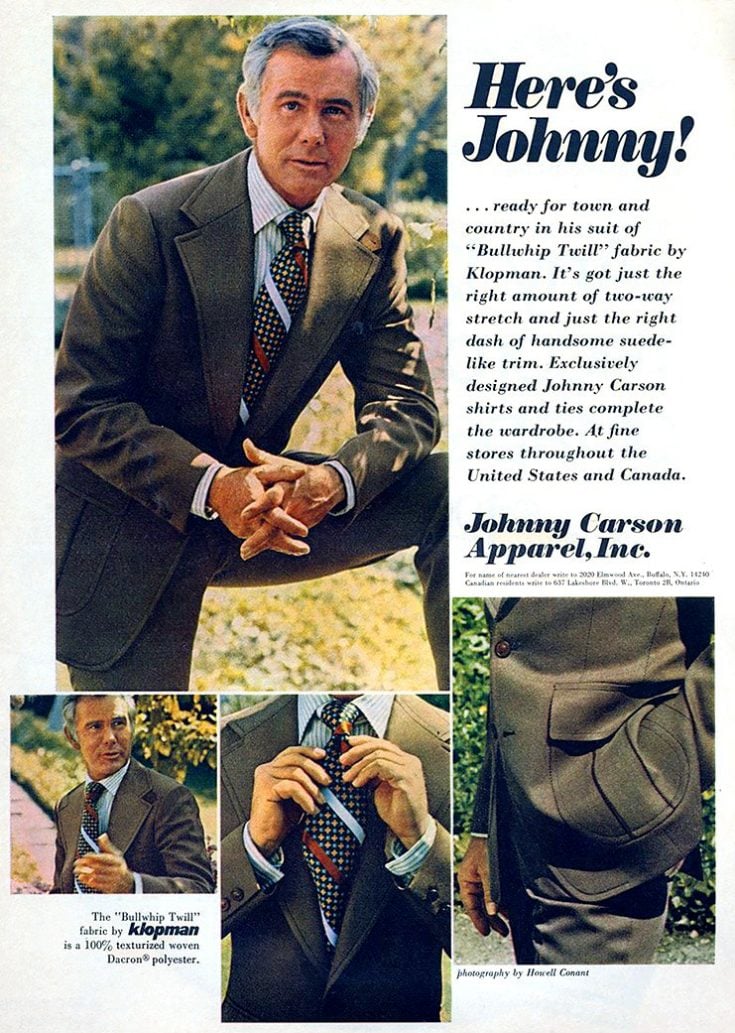 Johnny Carson’s line of polyester suits was a huge seller in the ’70s ...