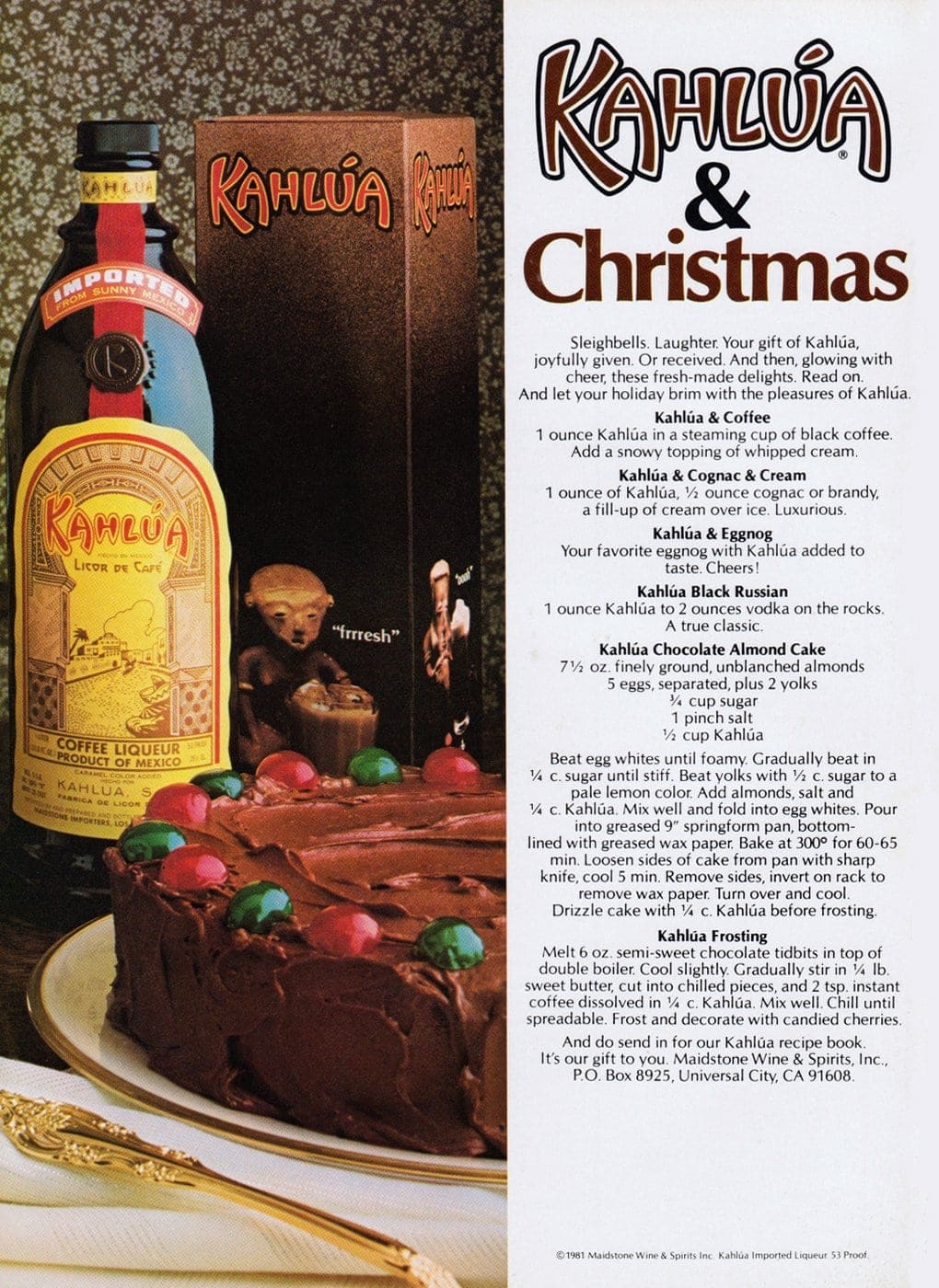 Kahlua flourless chocolate-almond cake recipe (1981) - Click Americana