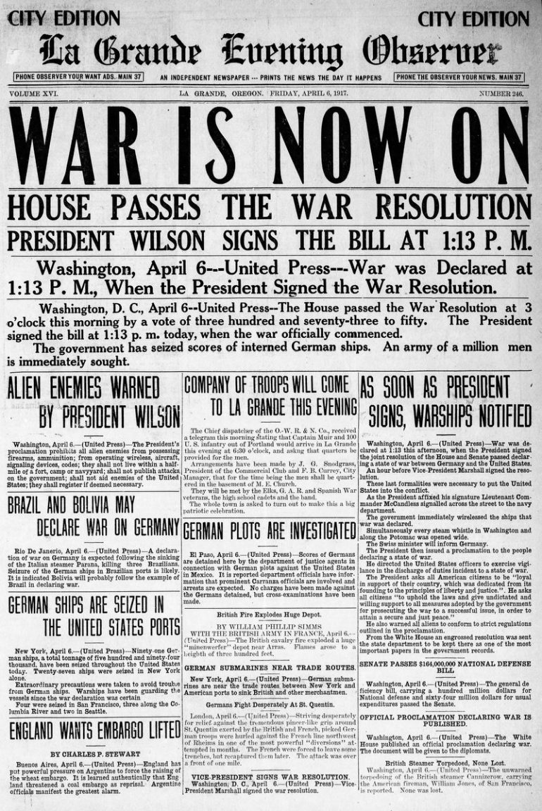 US joins World War I: Headlines declaring war (1917) - Click Americana