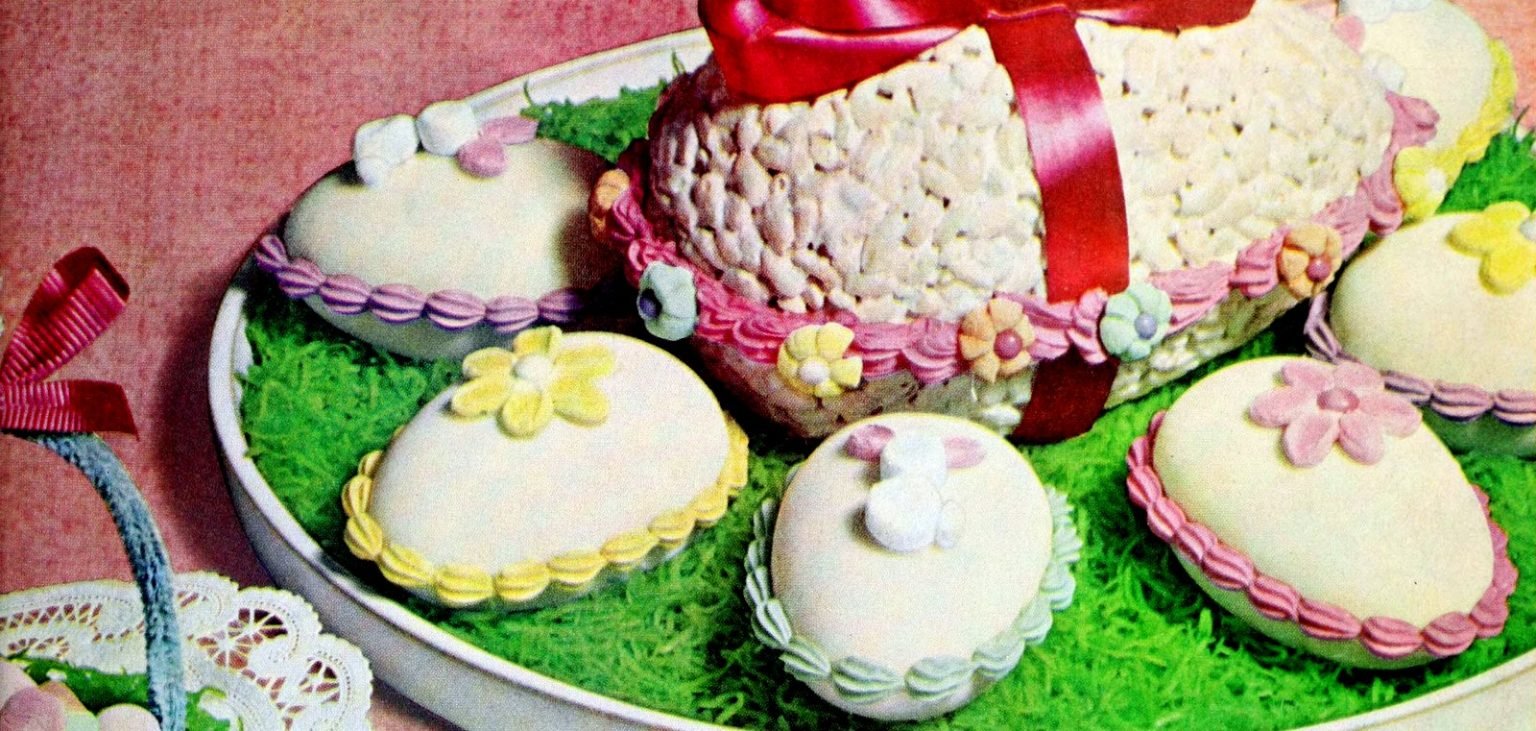 Old-fashioned marshmallow Easter eggs & cute cupcake baskets (1963 ...