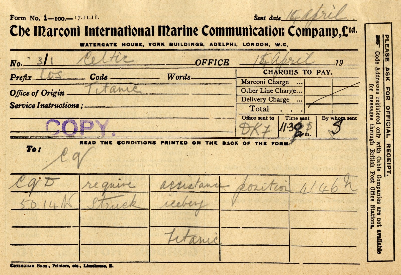 The Titanic's last desperate SOS messages sent as the ship was sinking ...
