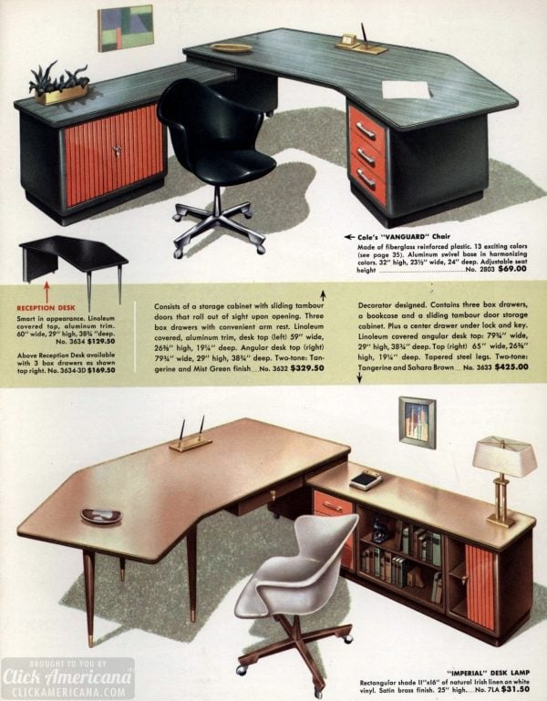 Vintage 1950s office furniture & sleek mid-century modern desks show ...