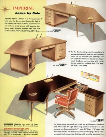 Vintage 1950s office furniture & sleek mid-century modern desks show ...
