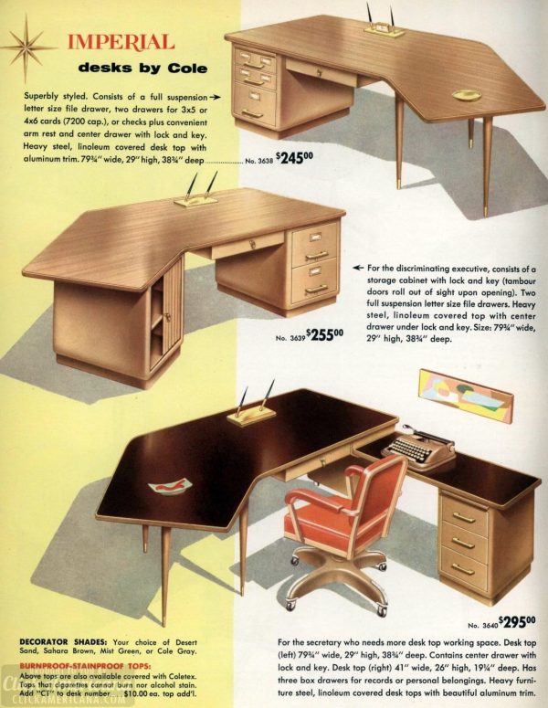 Vintage 1950s office furniture & sleek mid-century modern desks show ...
