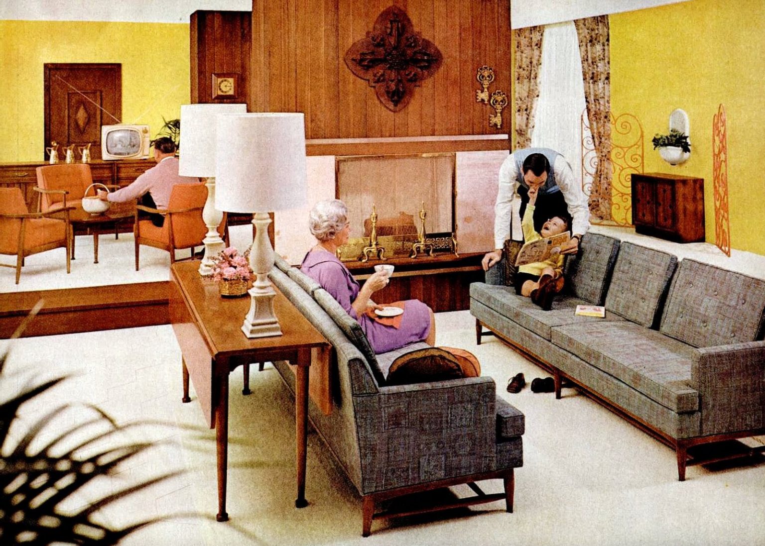 Mid century modern living room decor: 50+ vintage photos showing bold ...