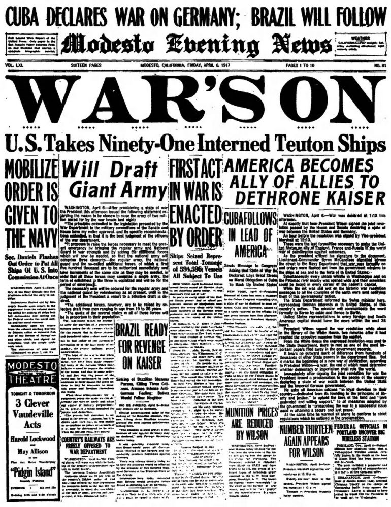 US joins World War I: Headlines declaring war (1917) - Click Americana