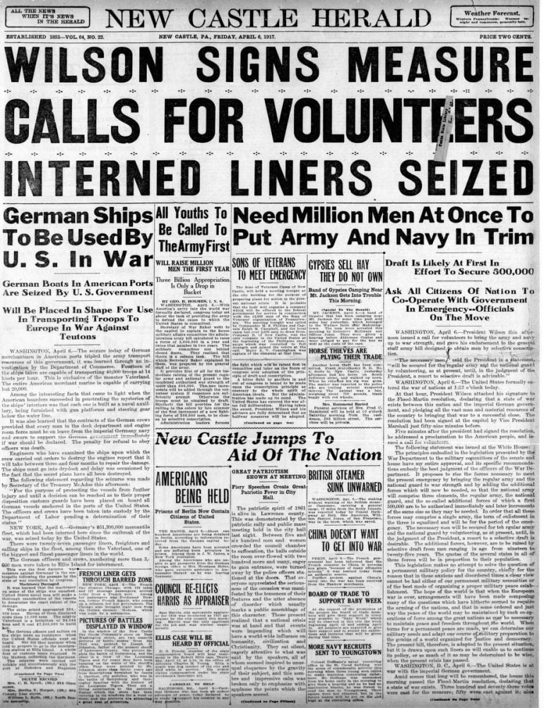 US joins World War I: Headlines declaring war (1917) - Click Americana