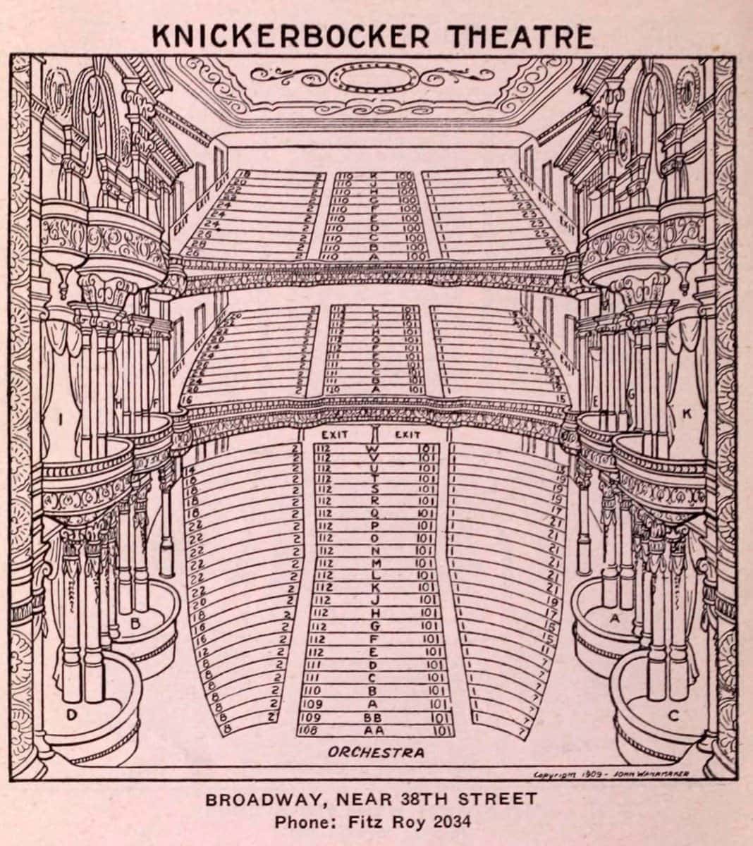 Vintage seating charts for famous old Broadway theatres in New York ...