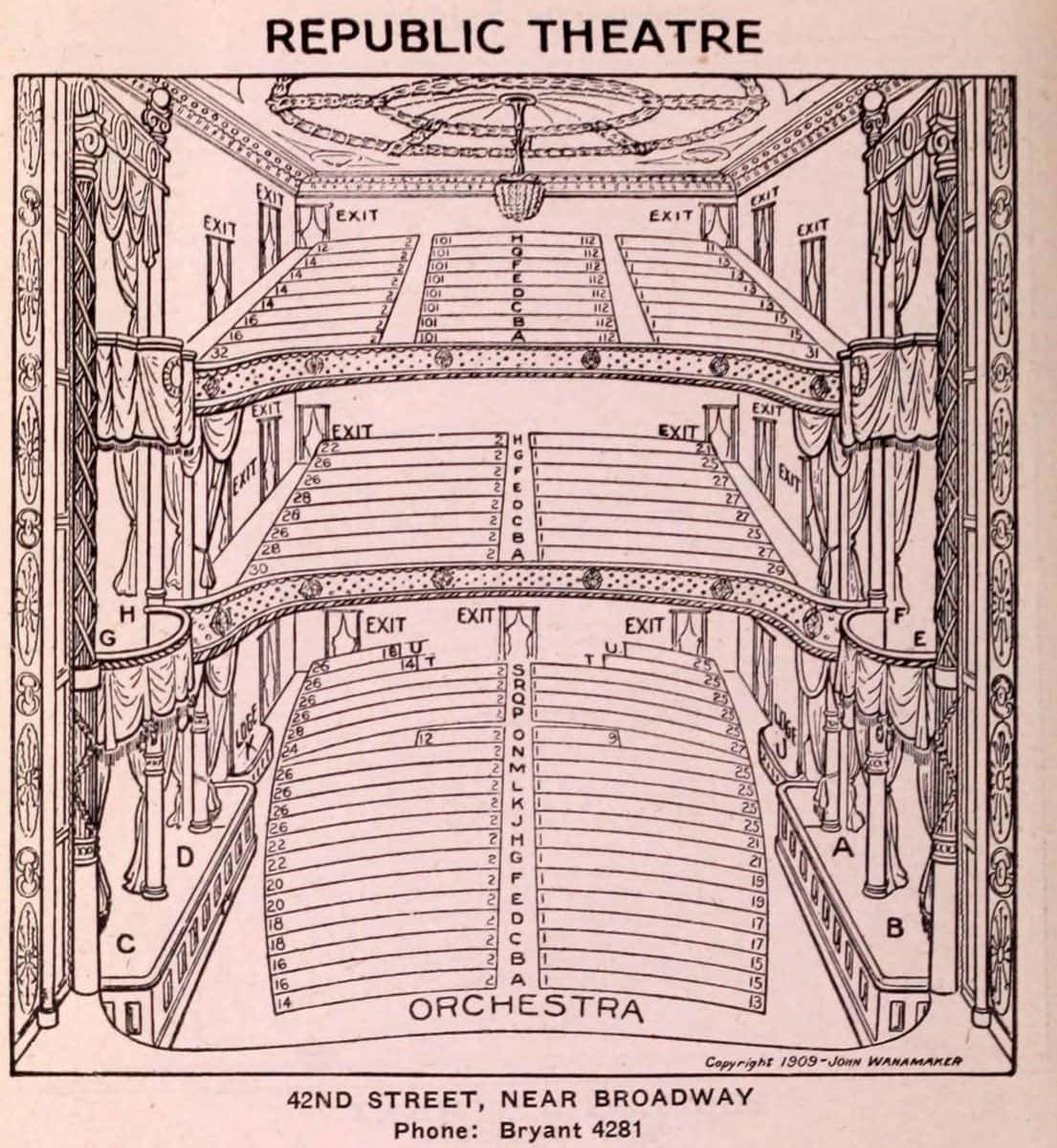 Vintage seating charts for famous old Broadway theatres in New York ...