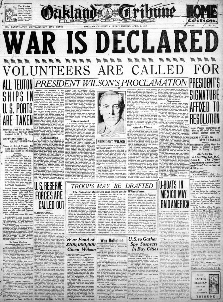 US joins World War I: Headlines declaring war (1917) - Click Americana