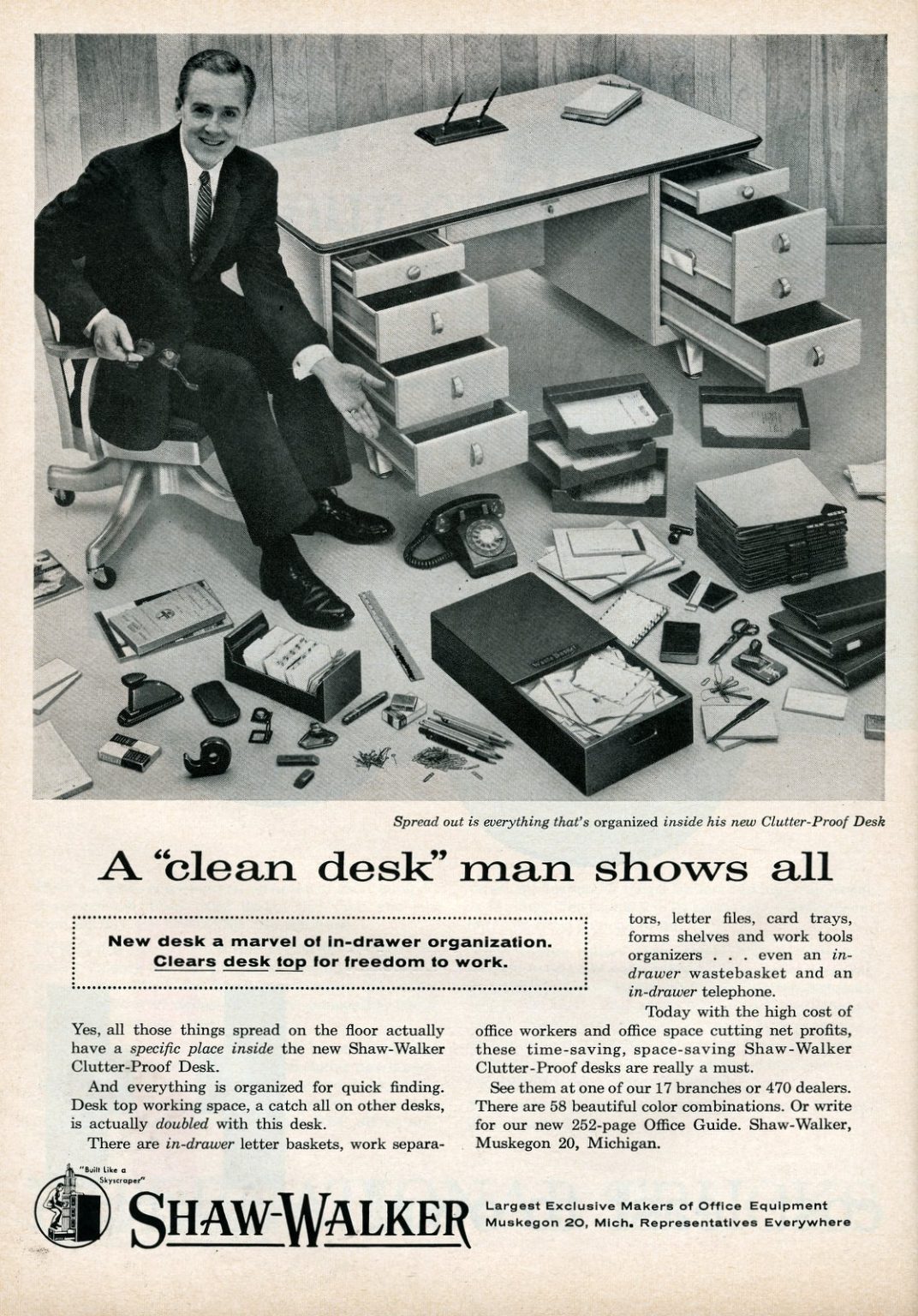 Vintage 1950s office furniture & sleek mid-century modern desks show ...