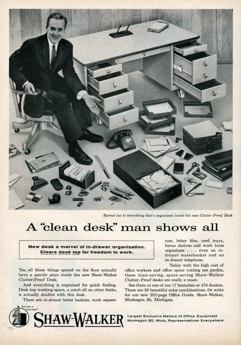 Vintage 1950s office furniture & sleek mid-century modern desks show ...