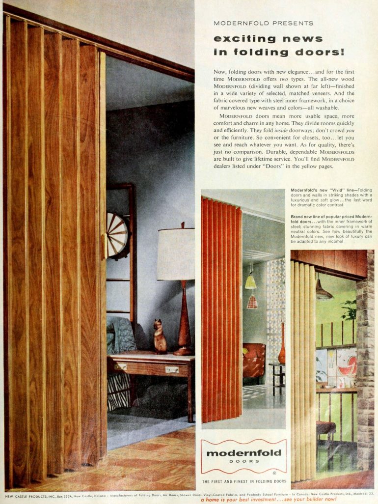 Accordion doors divided rooms & filled doorways in vintage mid-century ...