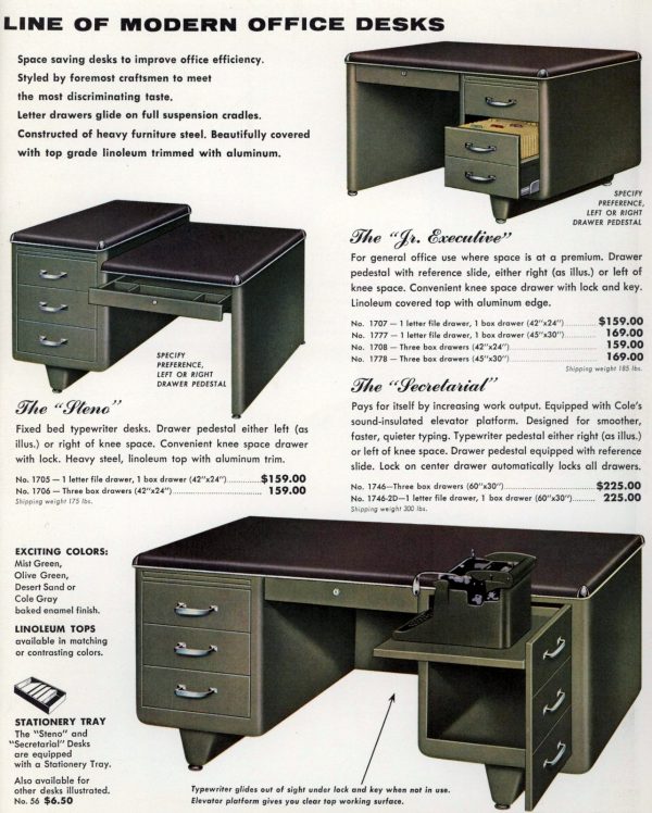 Vintage 1950s office furniture & sleek mid-century modern desks show ...