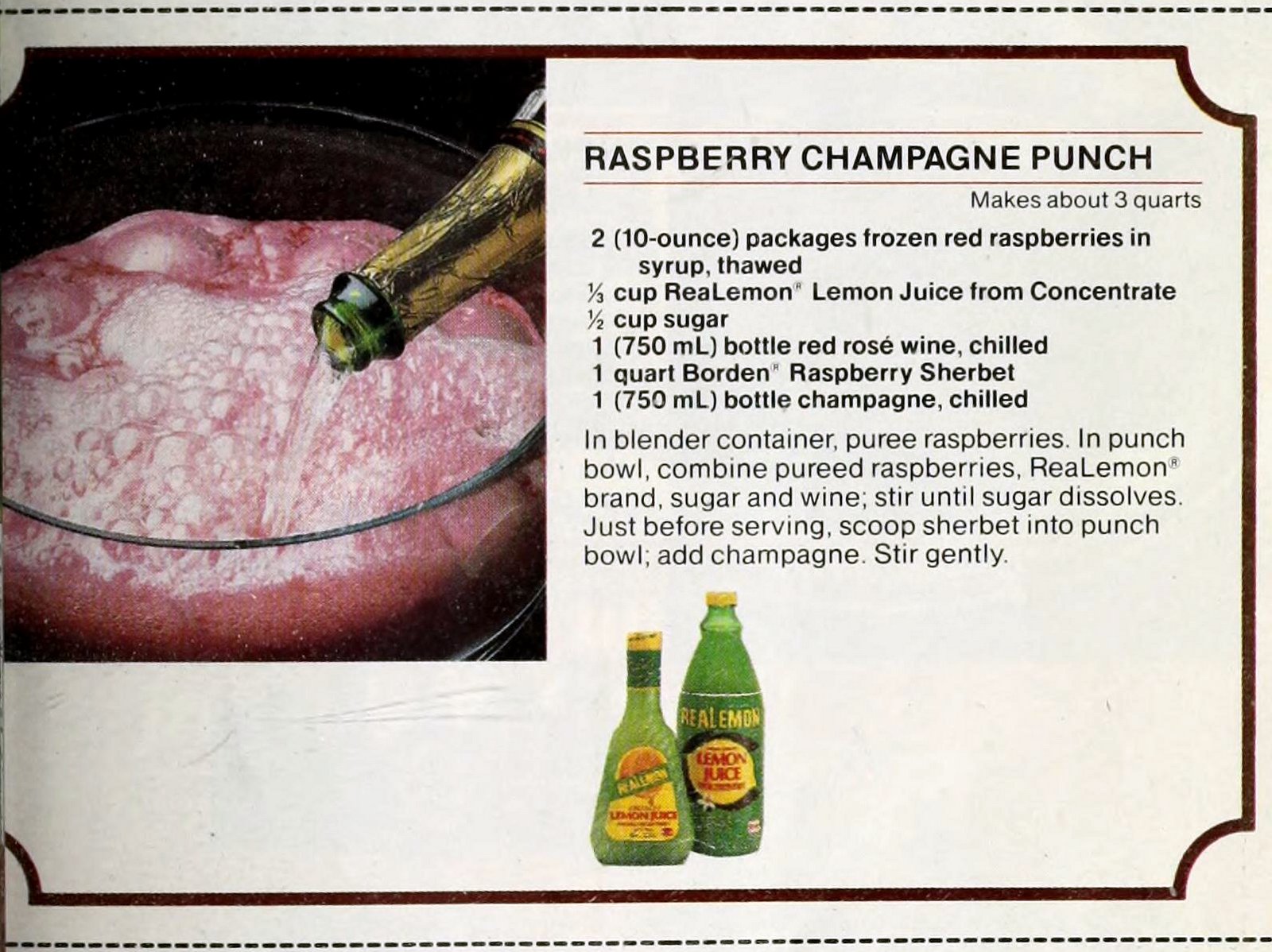 Raspberry champagne punch retro recipe (1989) - Click Americana