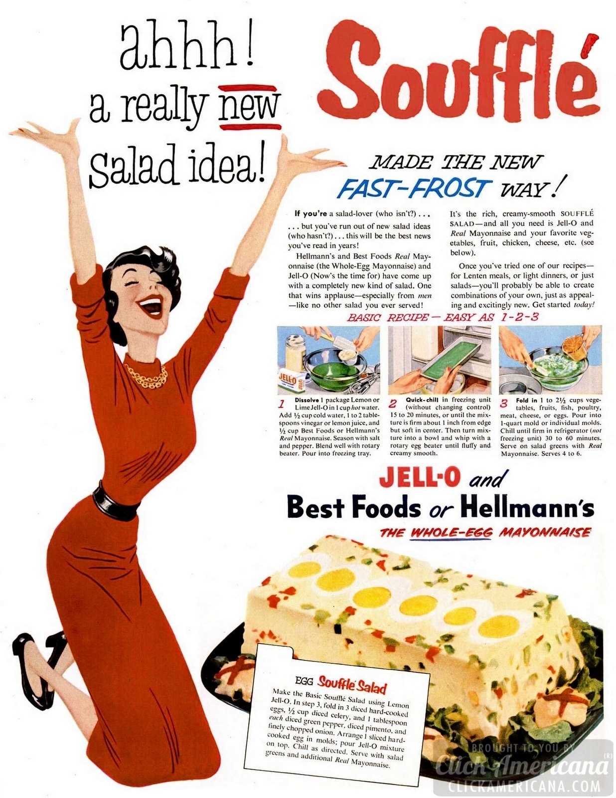 Two ways to make savory souffle salads with Jello! (1953) - Click Americana