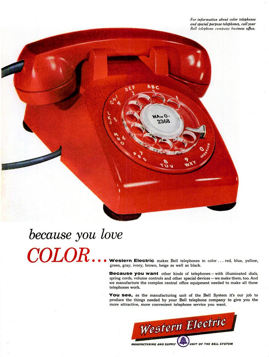 Vintage 1950s dial & touch-tone phones came in lots of decorator colors ...
