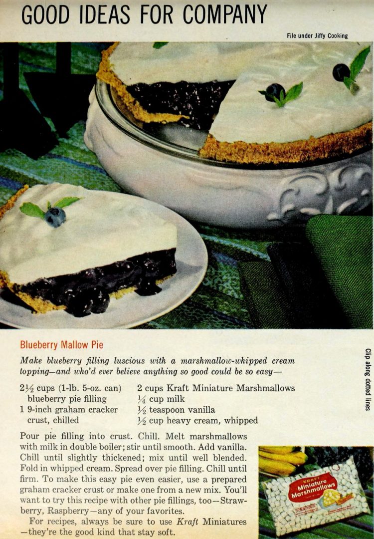 Blueberry-marshmallow pie recipe from 1965 - Click Americana