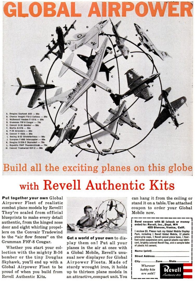 Revell jet plane & guided missile ship model kits from the 1950s ...