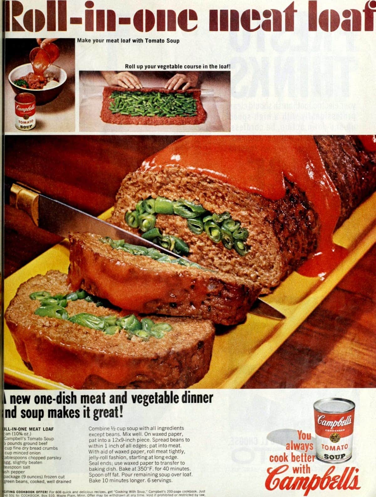Roll-in-one stuffed meatloaf recipe: An easy one-dish meal from 1966 ...