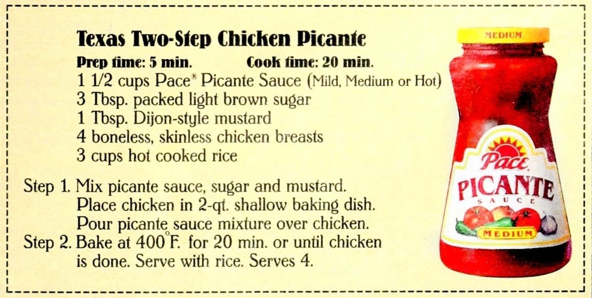 Texas Two-Step chicken picante recipe (1997) - Click Americana
