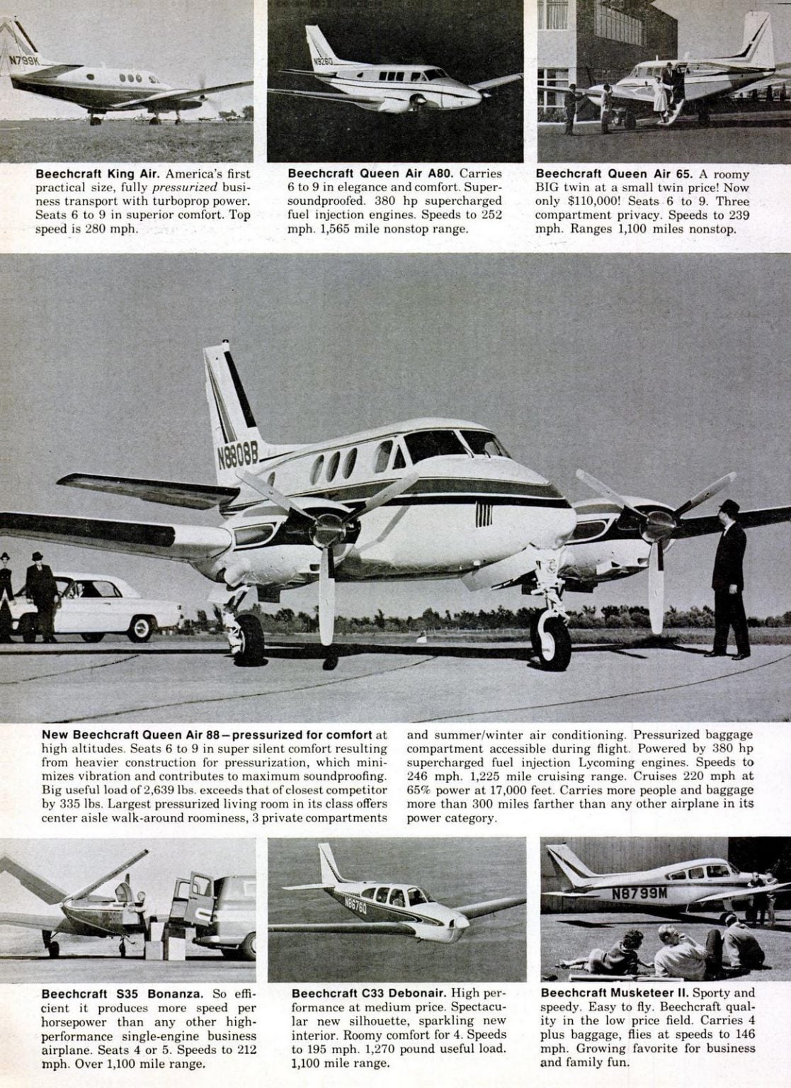 Look back at vintage Beechcraft propeller airplanes from the 1960s ...