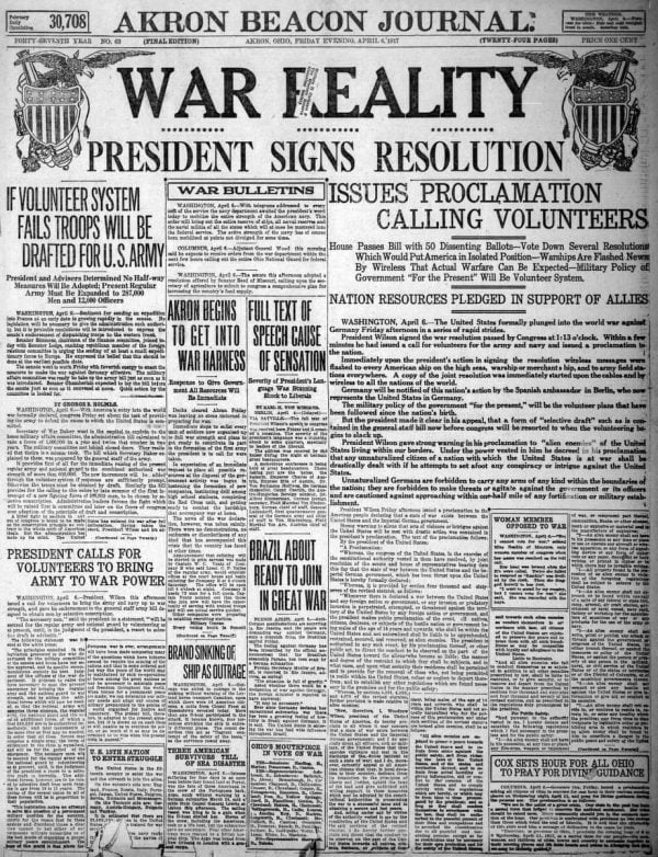 US joins World War I: Headlines declaring war (1917) - Click Americana