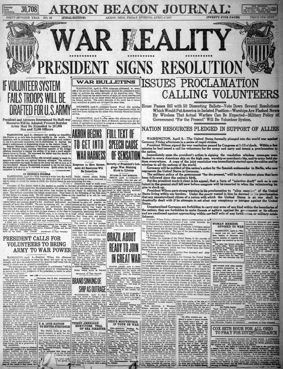 US joins World War I: Headlines declaring war (1917) - Click Americana