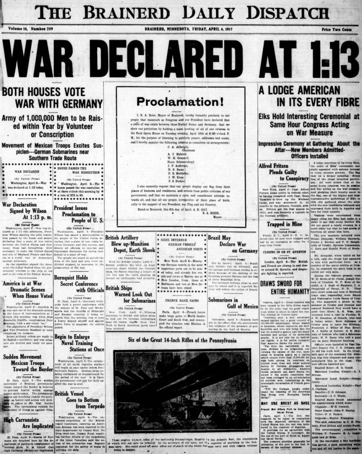 US joins World War I: Headlines declaring war (1917) - Click Americana