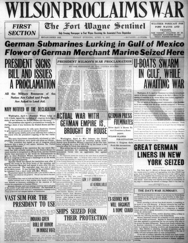 US joins World War I: Headlines declaring war (1917) - Click Americana