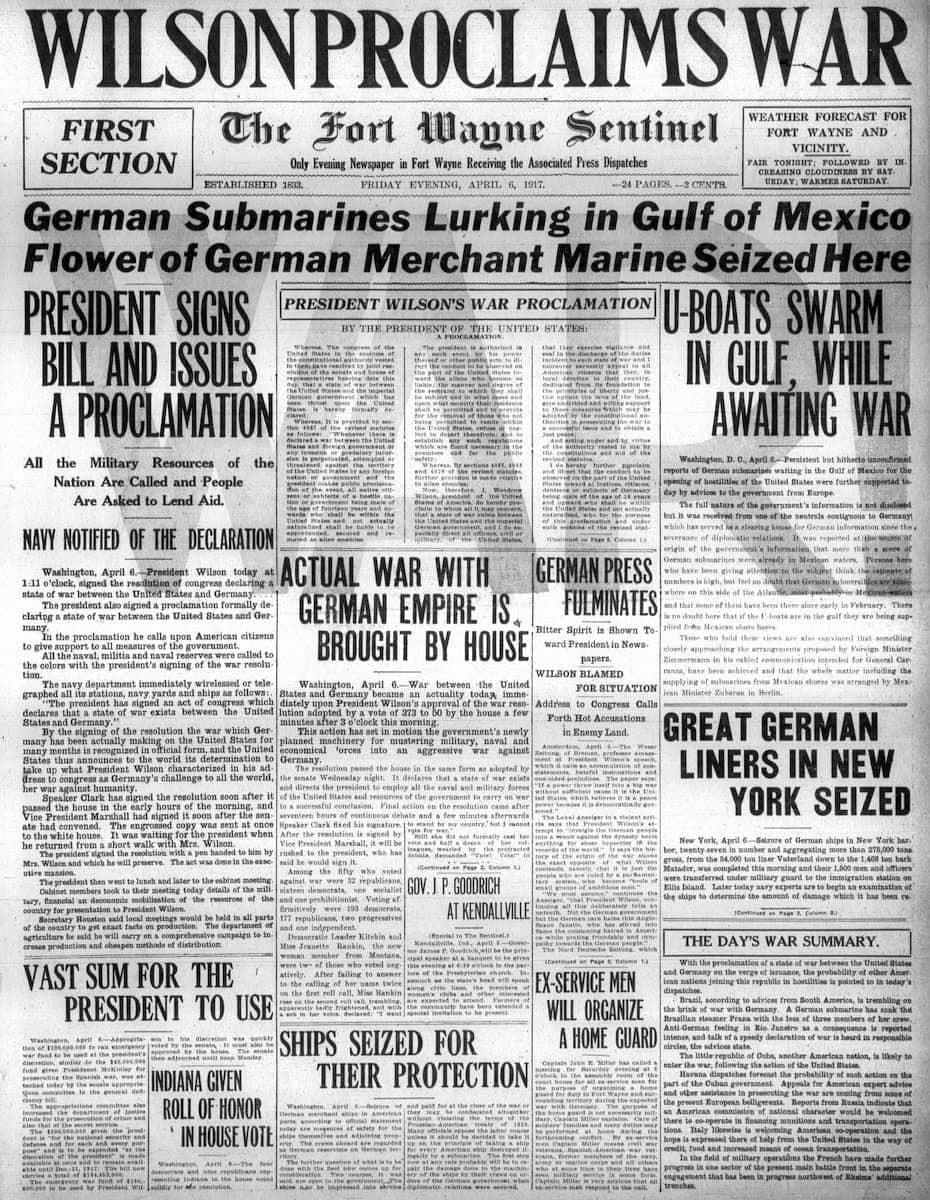 US joins World War I: Headlines declaring war (1917) - Click Americana
