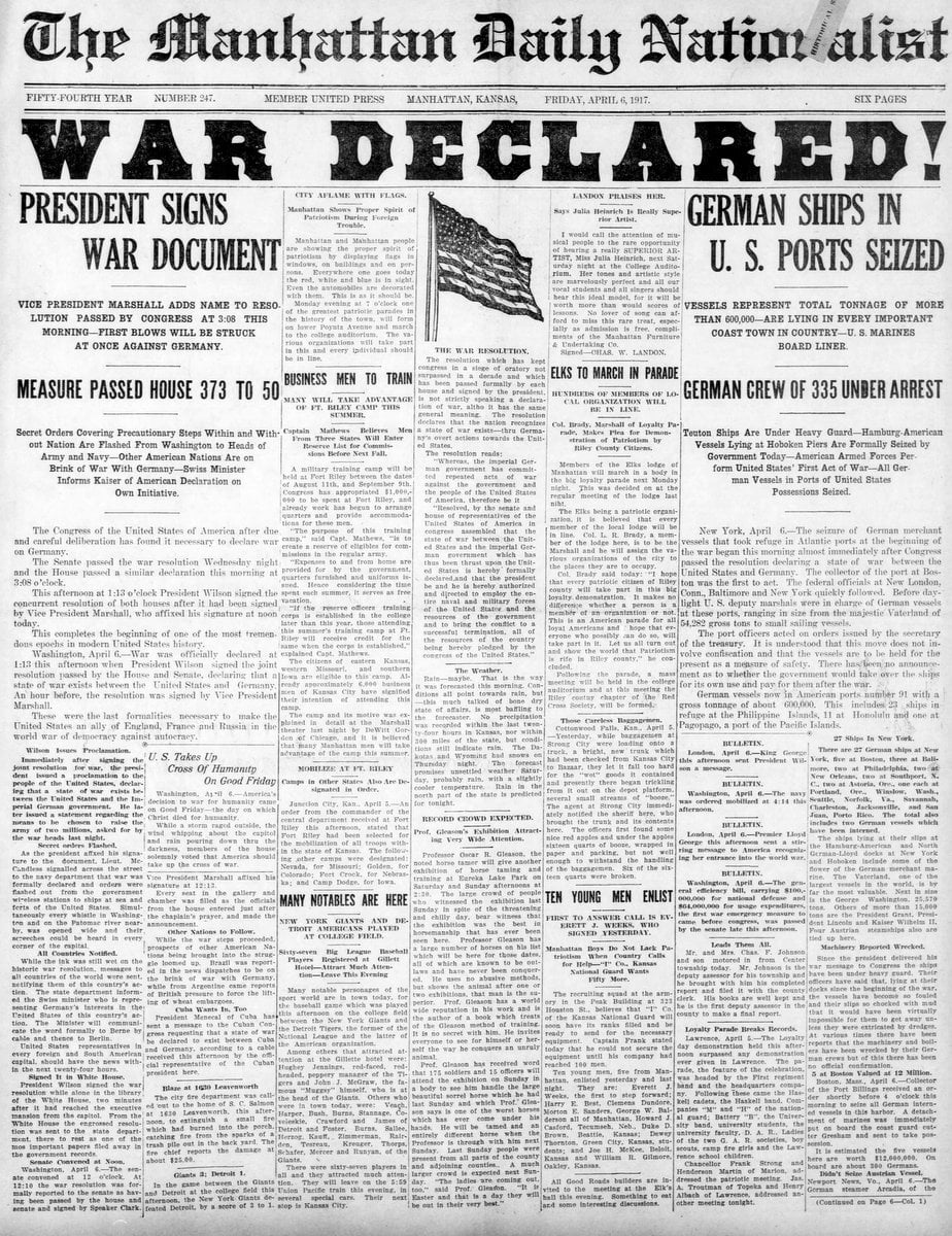 US joins World War I: Headlines declaring war (1917) - Click Americana