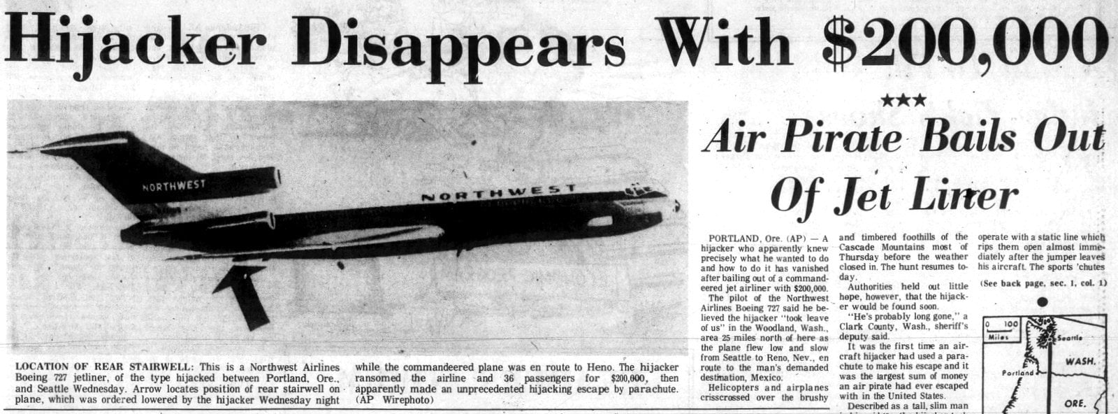 The mystery of DB Cooper, the hijacker who got $200,000 then jumped ...