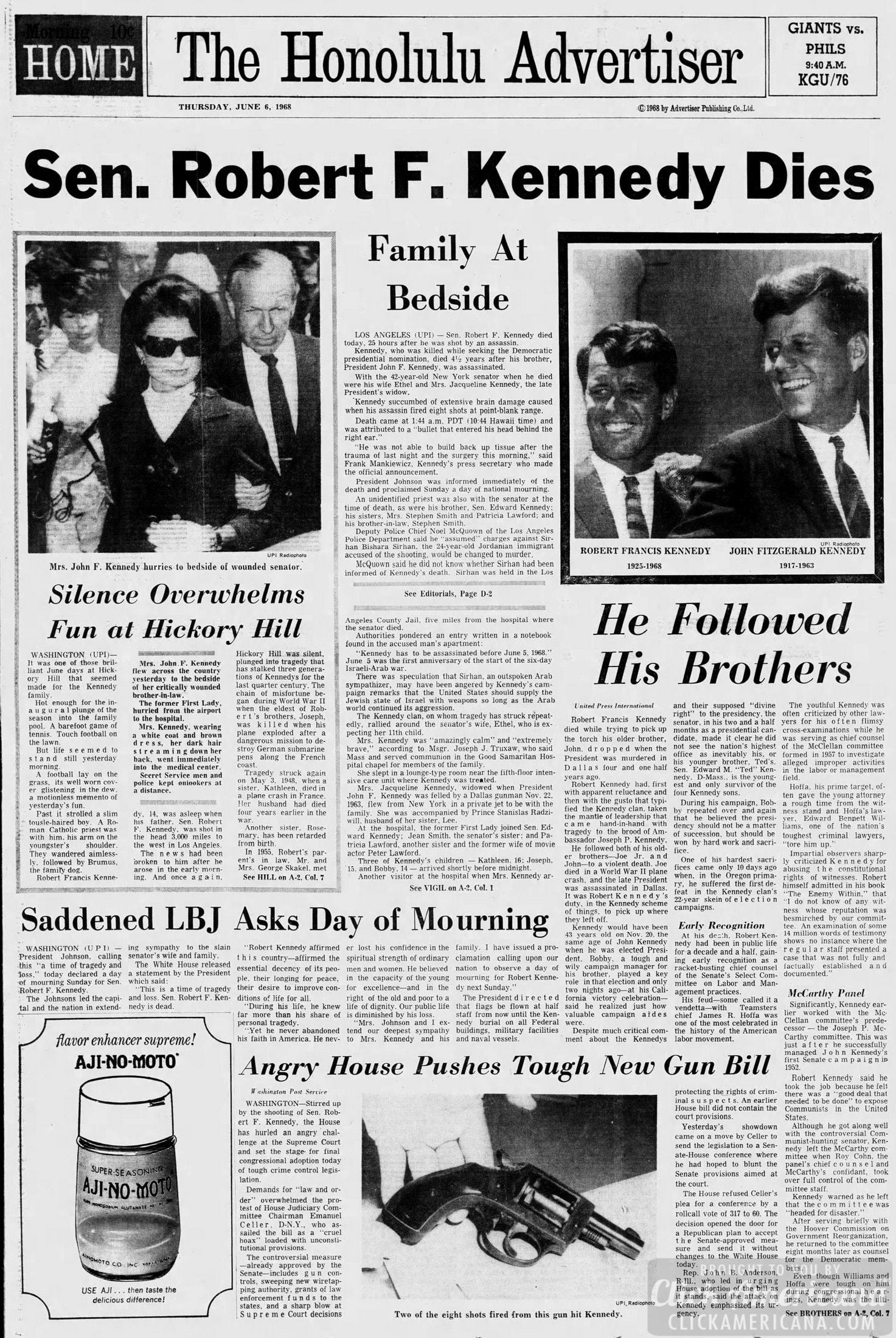 News headlines from when Senator Bobby Kennedy was assassinated (1968 ...