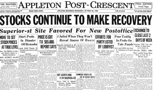 The Great Depression: Newspaper headlines from the 1929 stock market ...