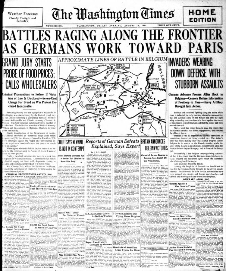 War declared: American newspaper headlines from the very start of WWI ...